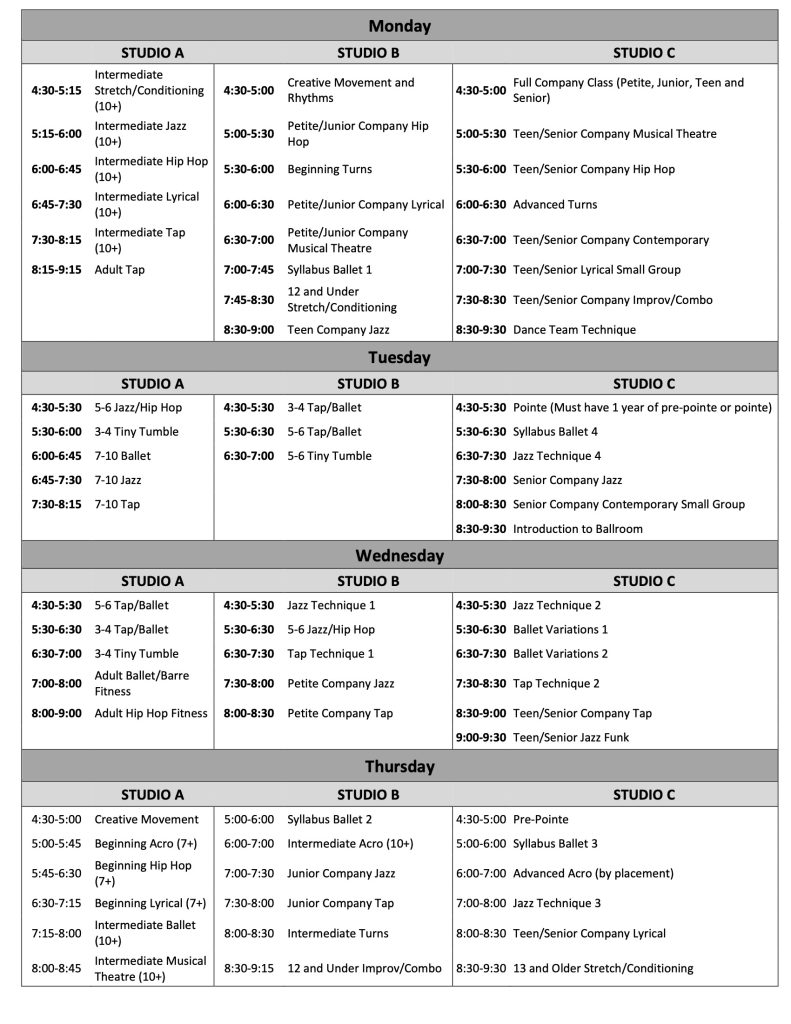 Schedule – Studio 517 Dance Company